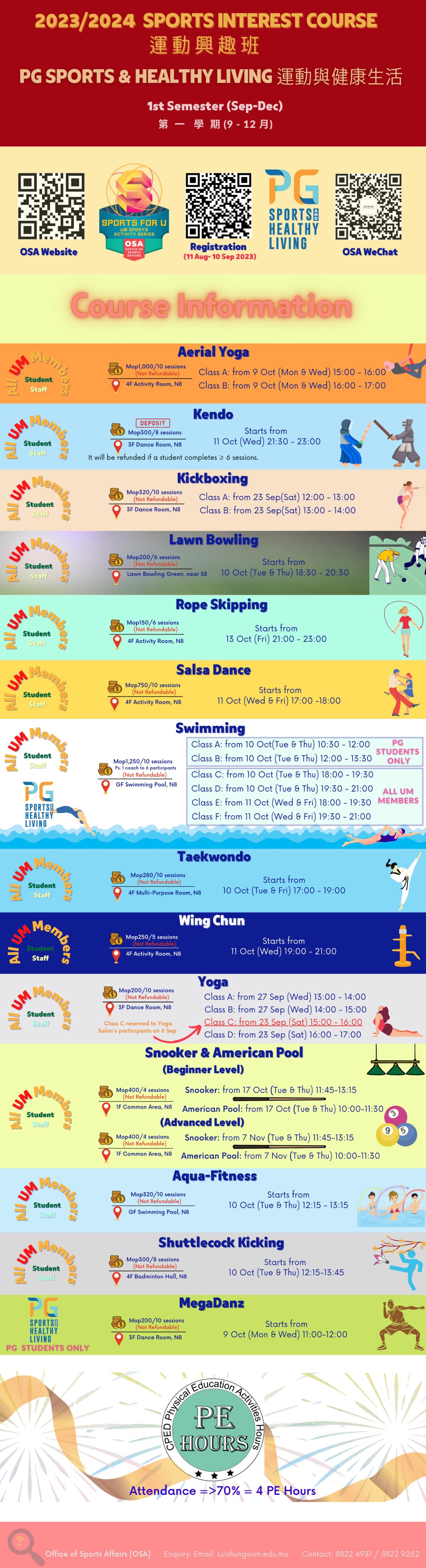 Sports: Sports Interest Courses for 1st Semester of 2023/2024 ...