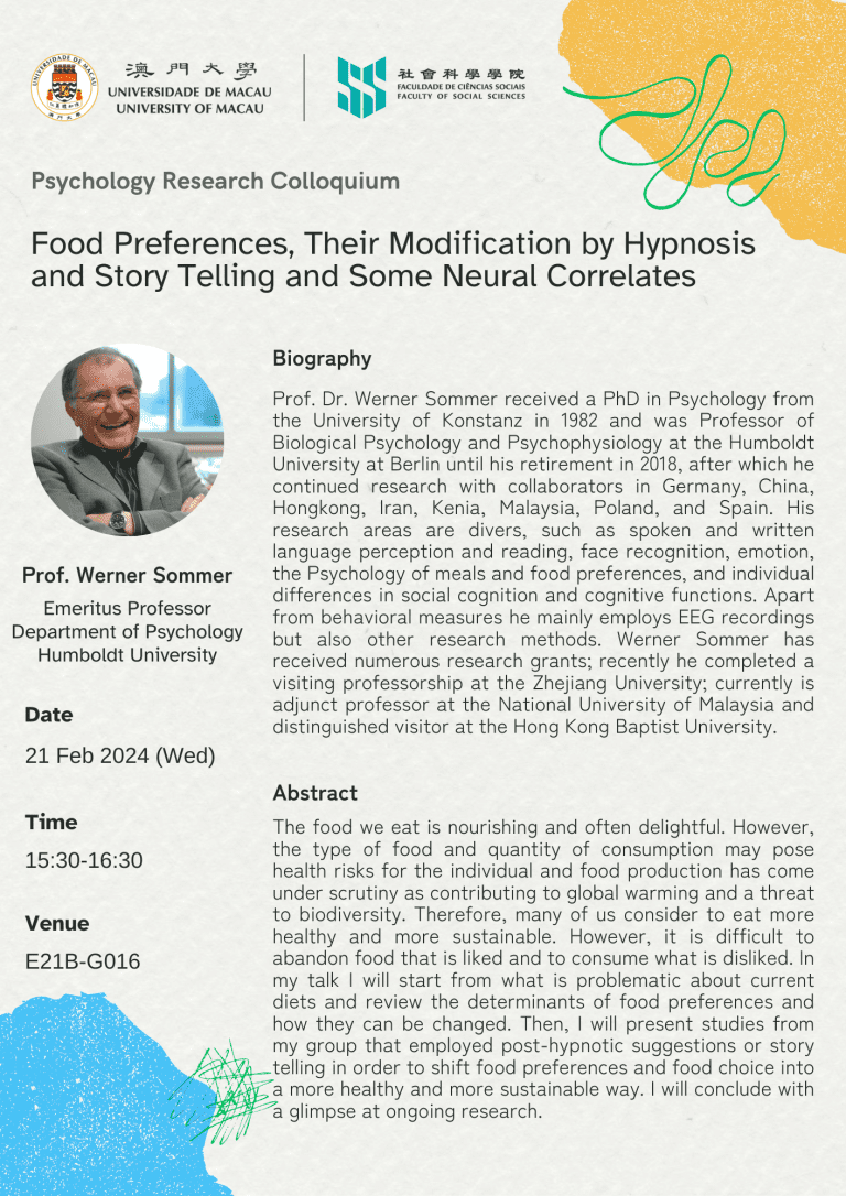 Fss Dpsy Research Colloquium “food Preferences Their Modification By
