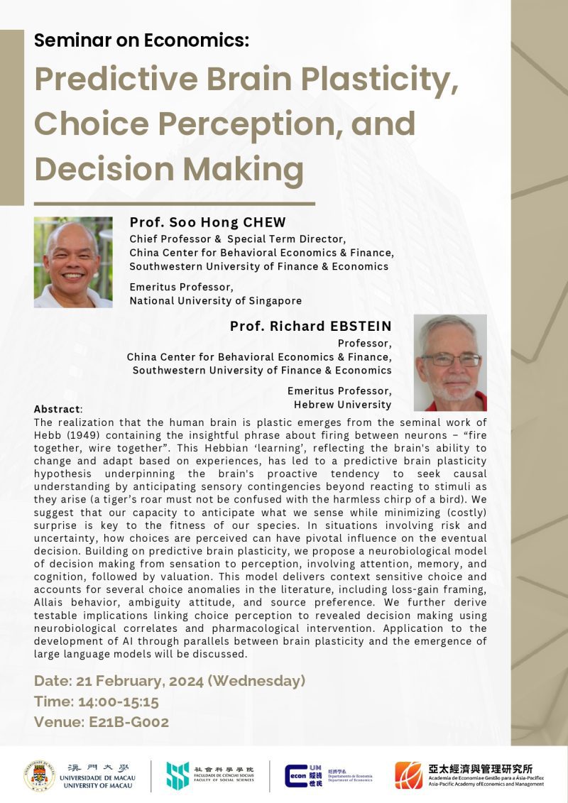 FSS-DECO Seminar: “Predictive Brain Plasticity, Choice Perception, and ...