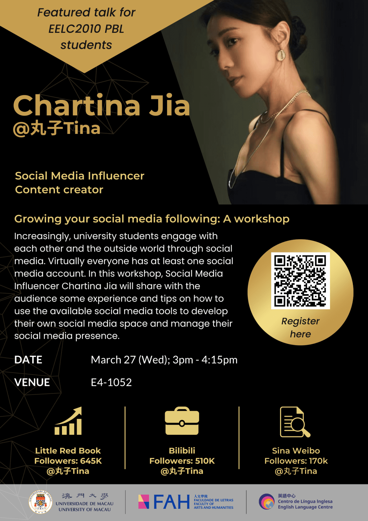【FAH-ELC】Growing your Social Media Following – A Workshop (Guest speaker: Ms. Chartina Jia @丸子 ...