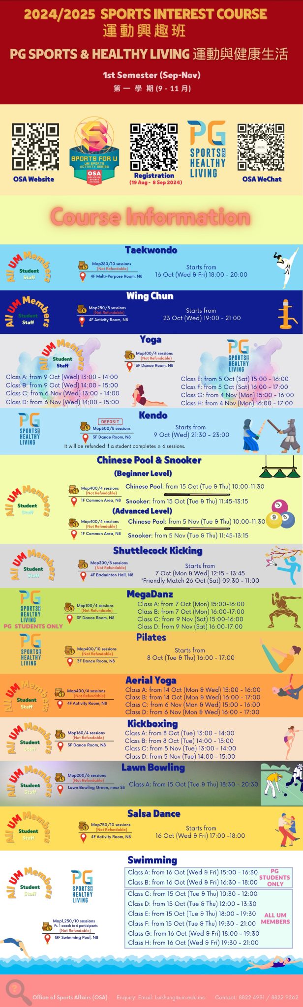 Sports: Sports Interest Courses for 1st Semester of 2024/2025 ...