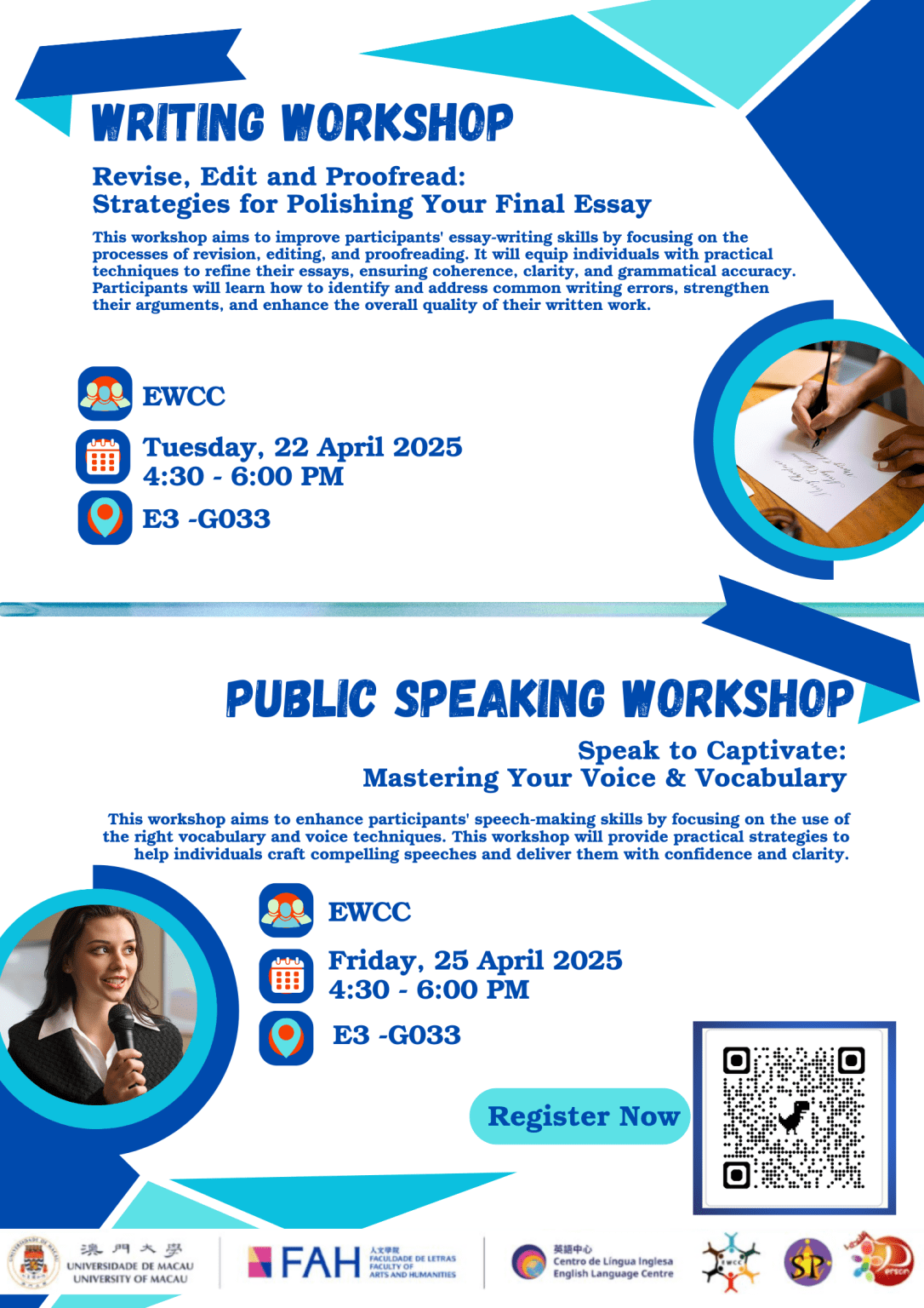 【ELC- EWCC】 Join our Exclusive Writing & Public Speaking Workshops (22 April &25 April) – UM E ...