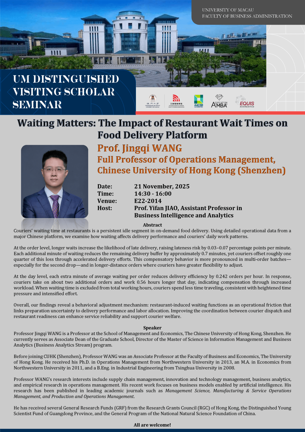 FBA Seminar – Prof. Jingqi WANG (UM Distinguished Visiting Scholar ...