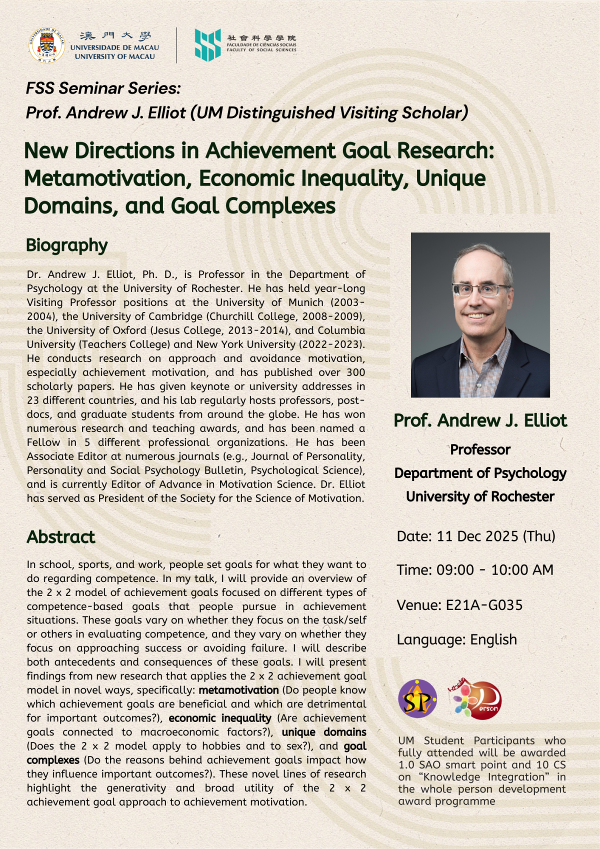 FSS Seminar Series (UM Distinguished Visiting Scholar): “New Directions ...